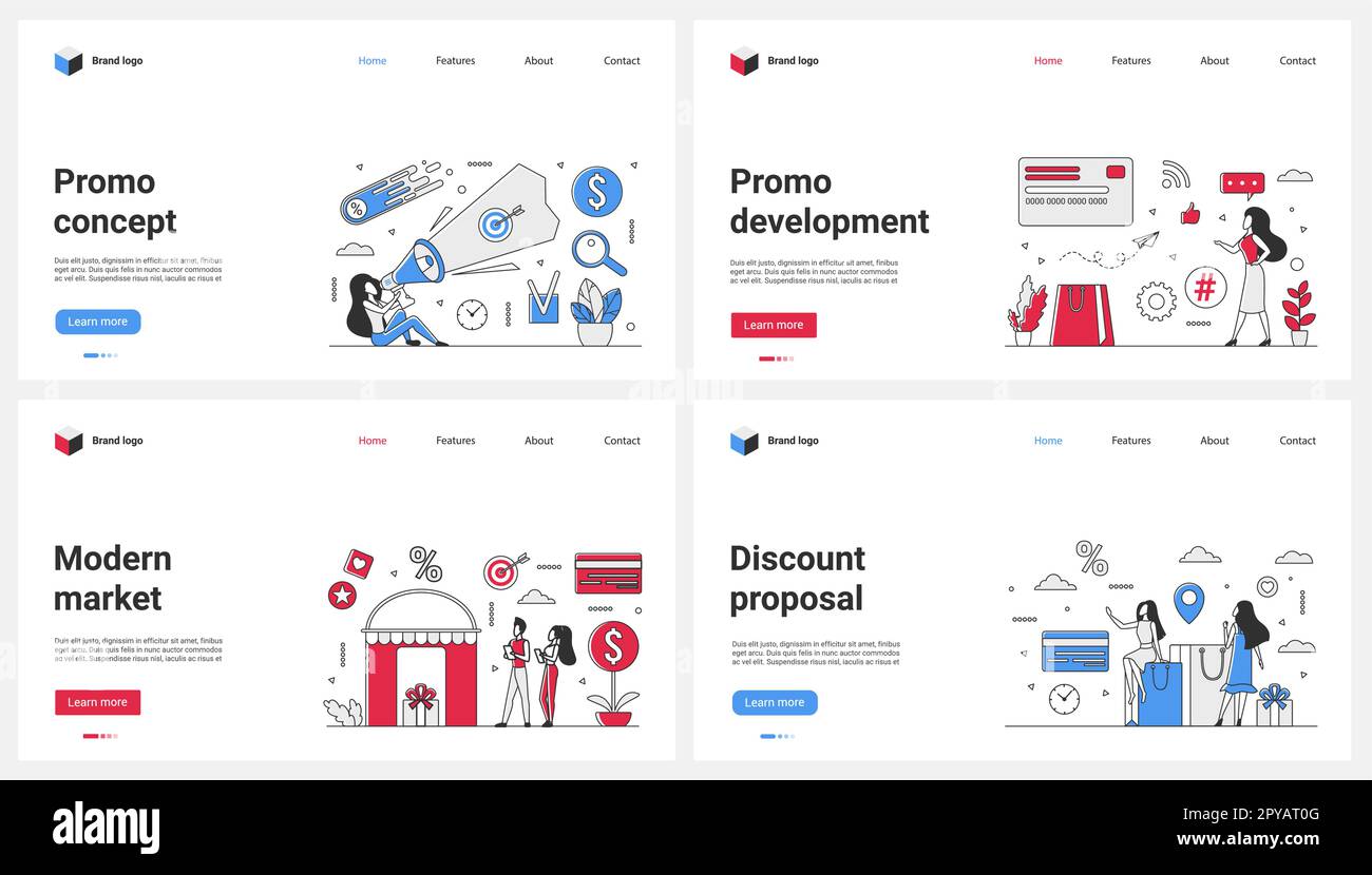 Advertising offer discounts, modern market of services and goods set ...