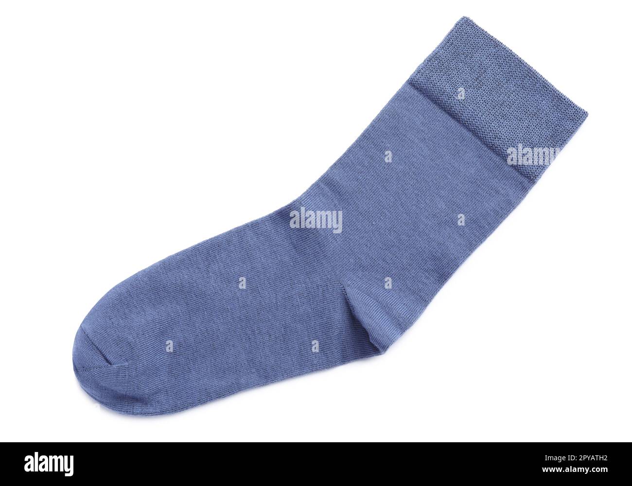 New blue sock isolated on white, top view Stock Photo - Alamy