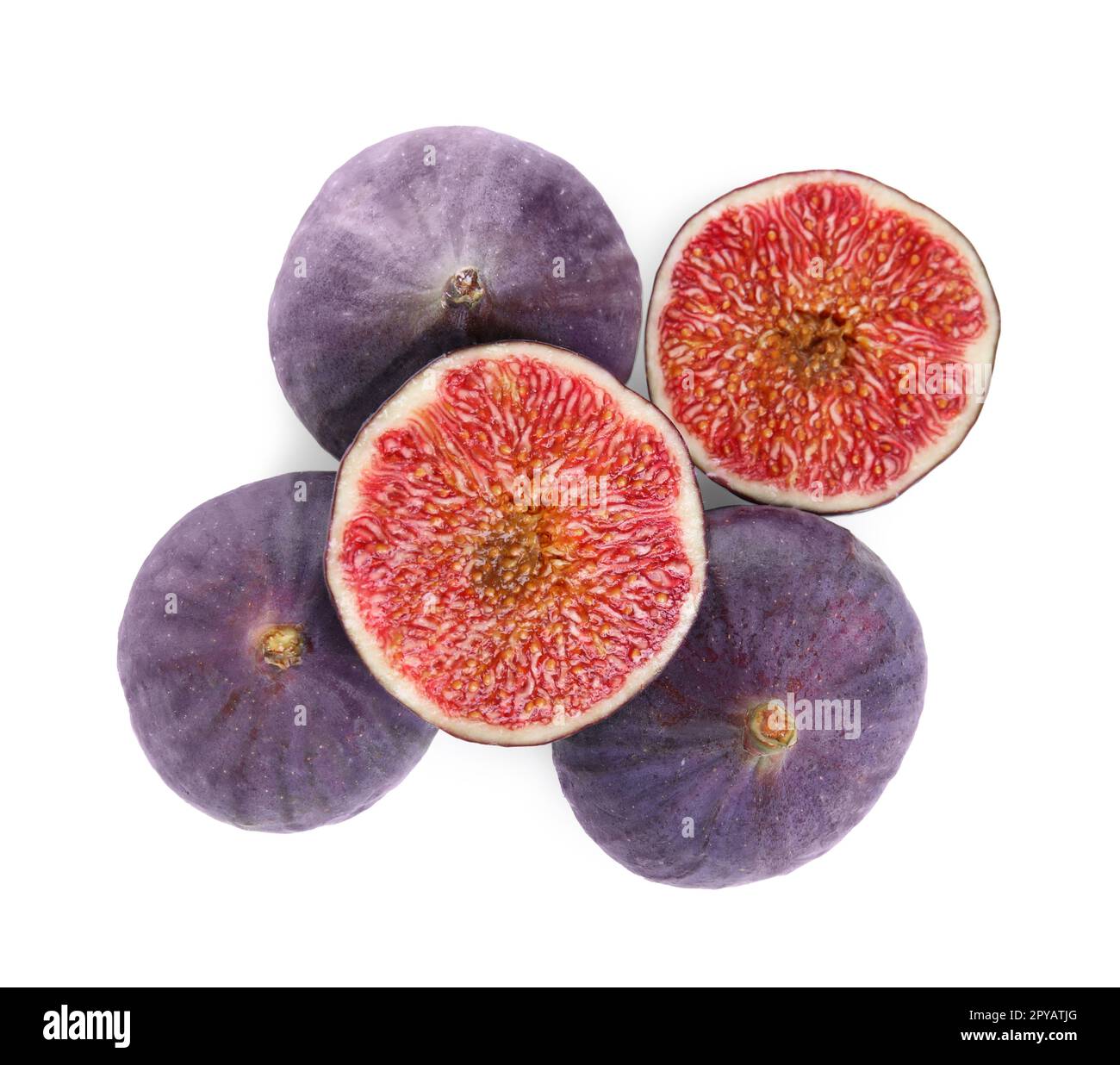 Whole and cut fresh figs isolated on white, top view Stock Photo - Alamy