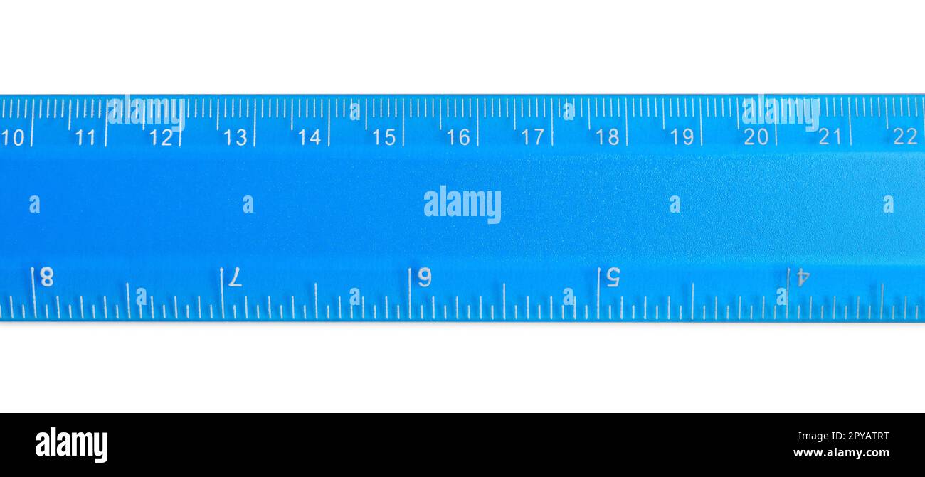 Light blue ruler isolated on white, top view Stock Photo - Alamy