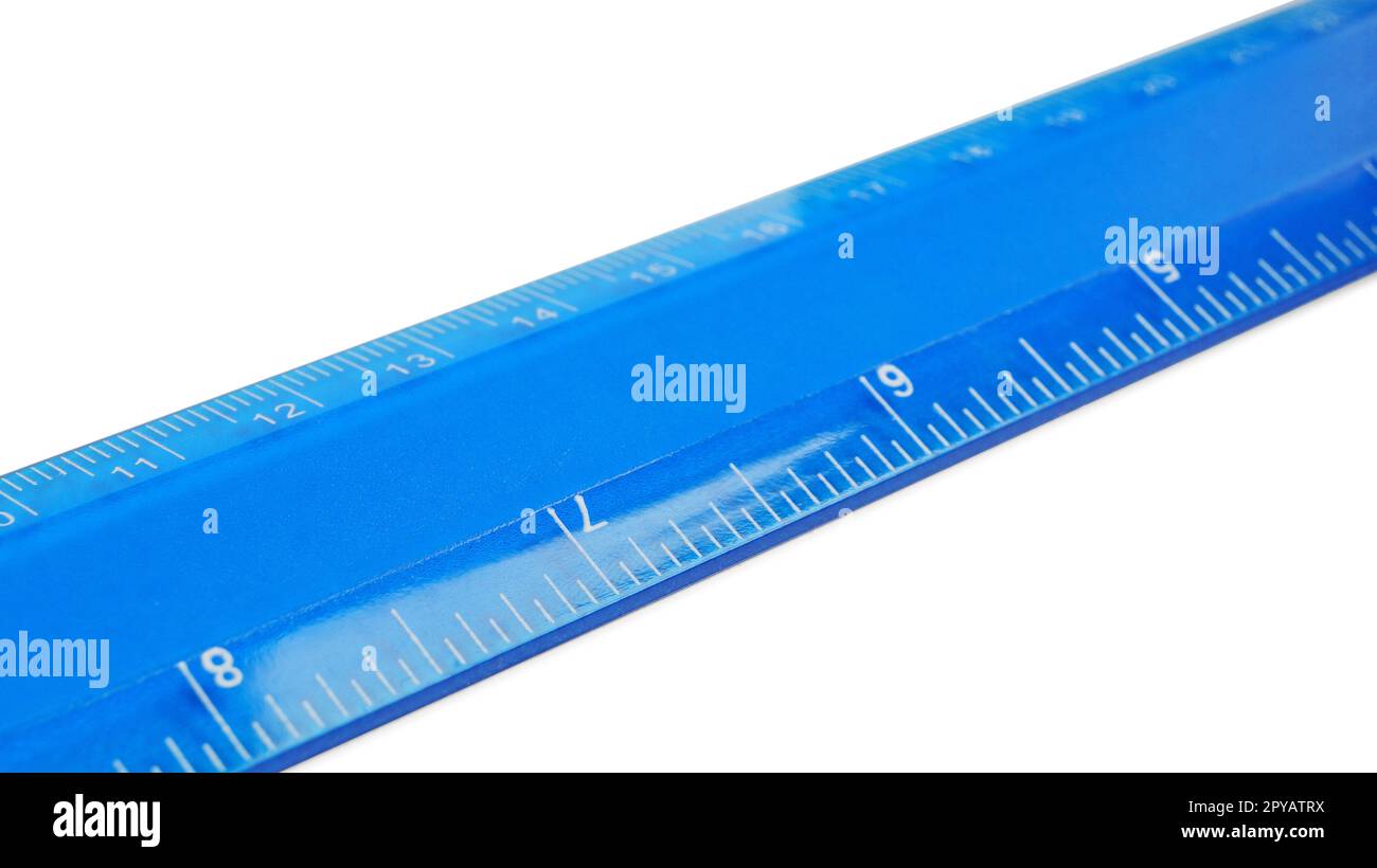 One blue plastic ruler isolated on white Stock Photo - Alamy