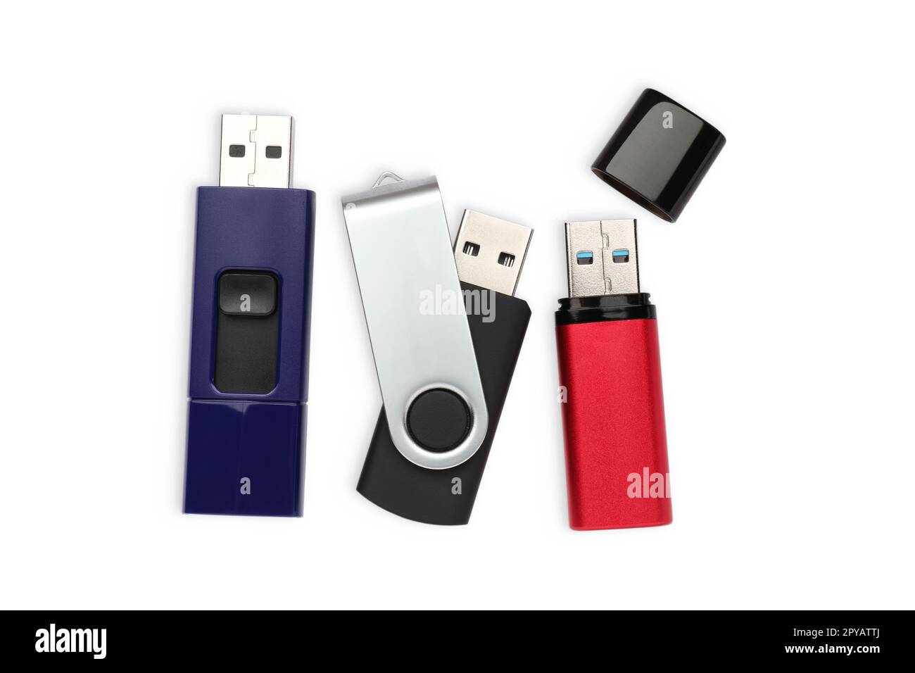 Modern usb flash drives on white background, top view Stock Photo - Alamy