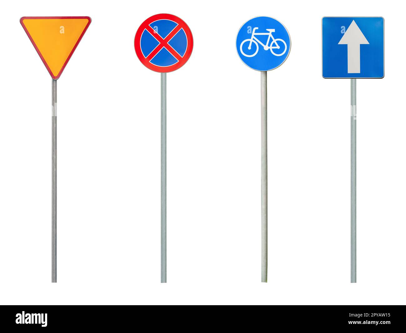 Set with different road signs isolated on white Stock Photo - Alamy