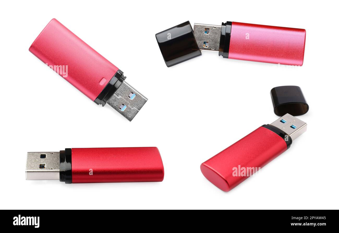 Set with modern usb flash drives on white background Stock Photo - Alamy