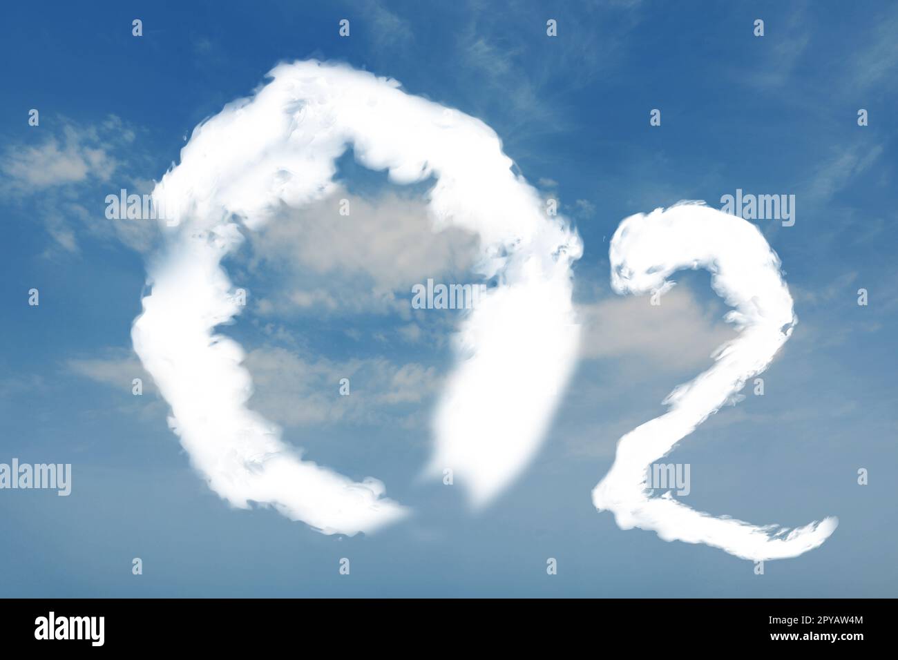 O2 molecule made with clouds and view of beautiful blue sky. Oxygen ...