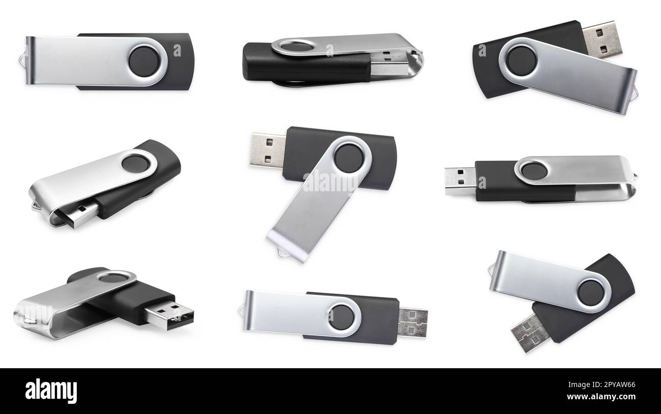 Set with modern usb flash drives on white background Stock Photo - Alamy