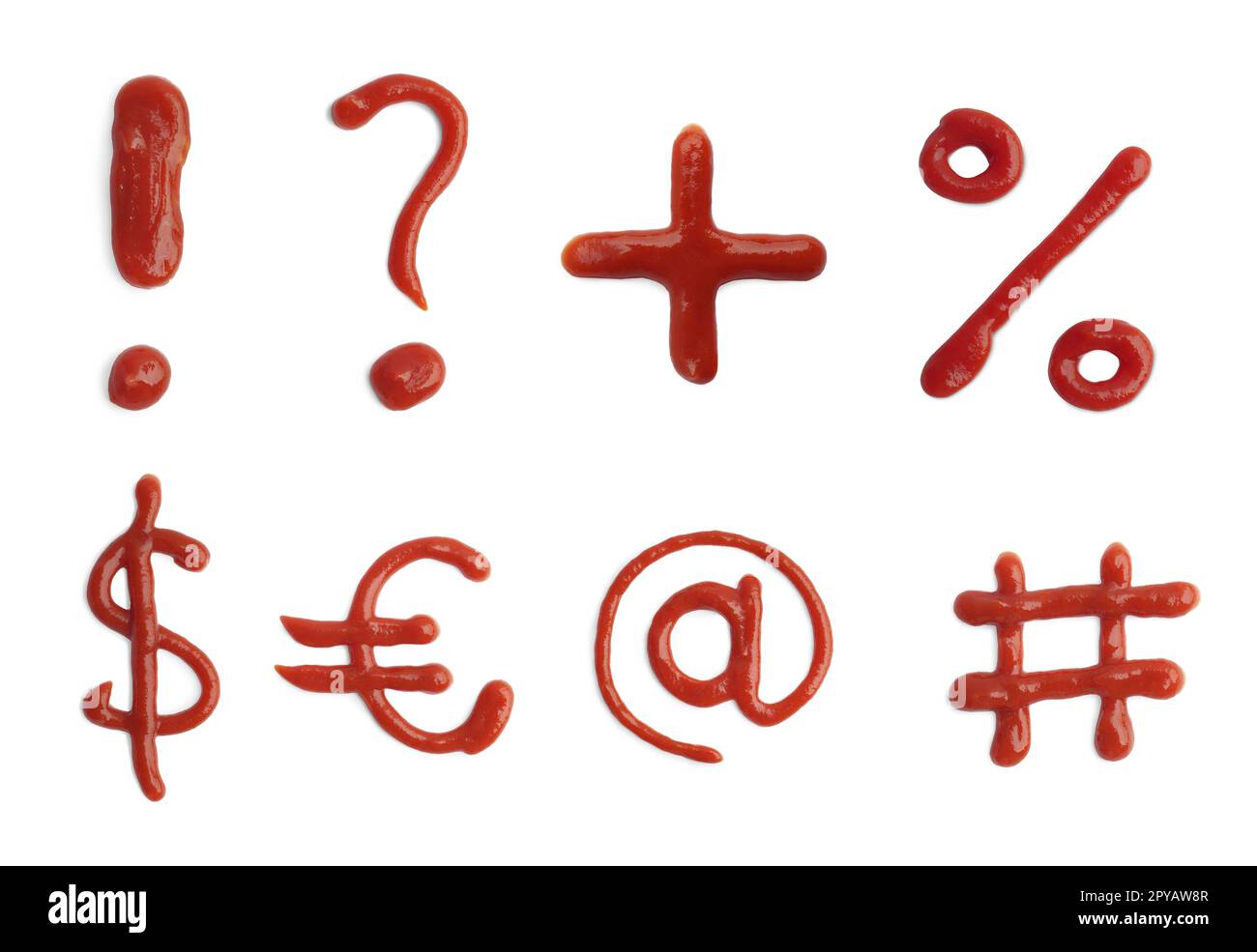 Different symbols made of ketchup on white background Stock Photo - Alamy