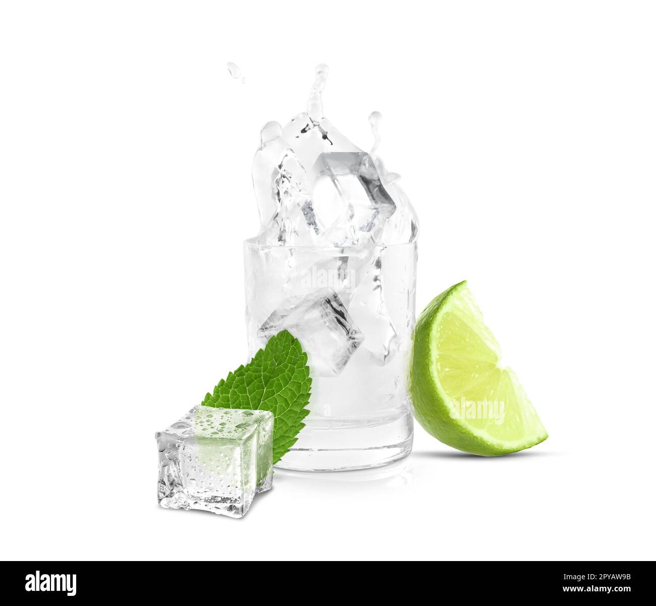 Shot of vodka with ice and lime on white background Stock Photo - Alamy