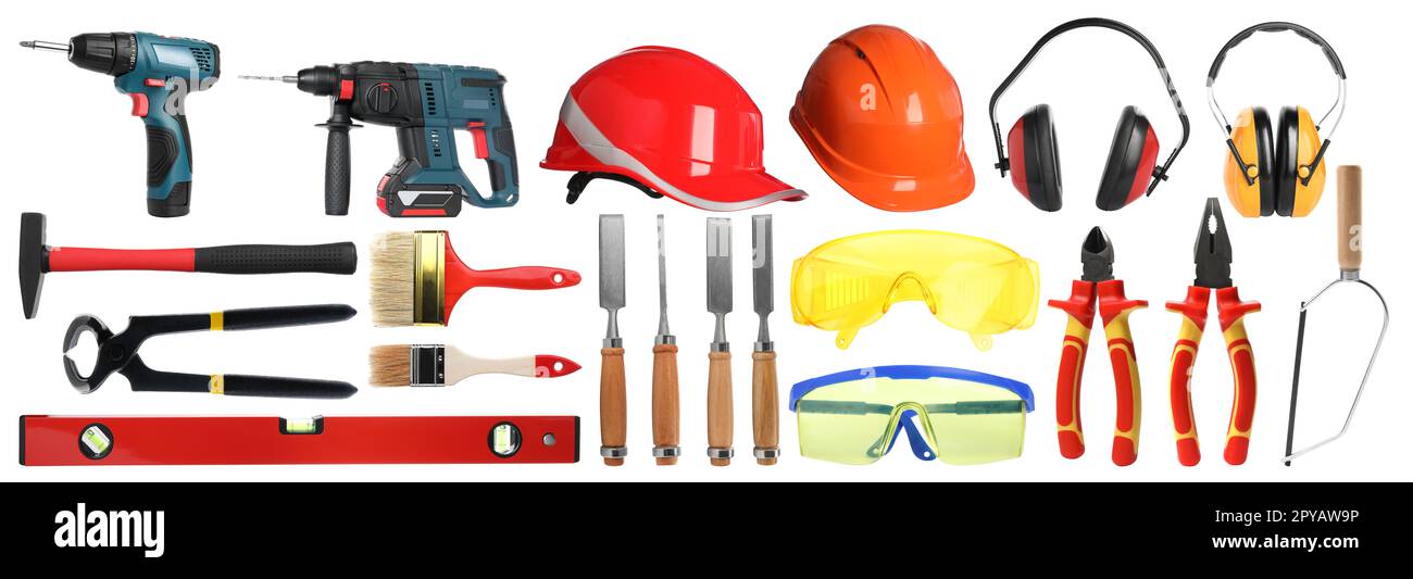 Set with different tools on white background. Banner design Stock Photo ...