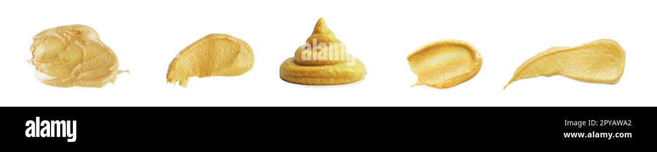 Set with spicy mustard on white background. Banner design Stock Photo ...