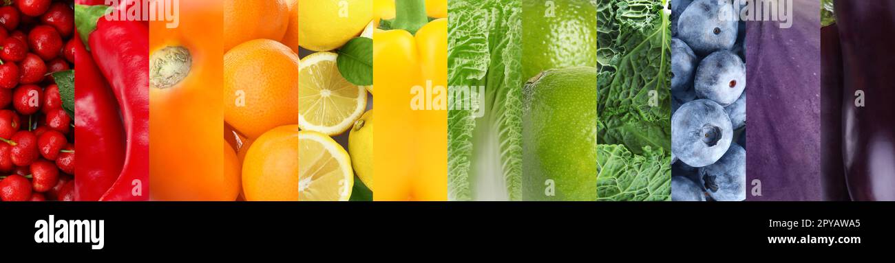 Collage with different fresh ripe fruits and vegetables. Banner design ...