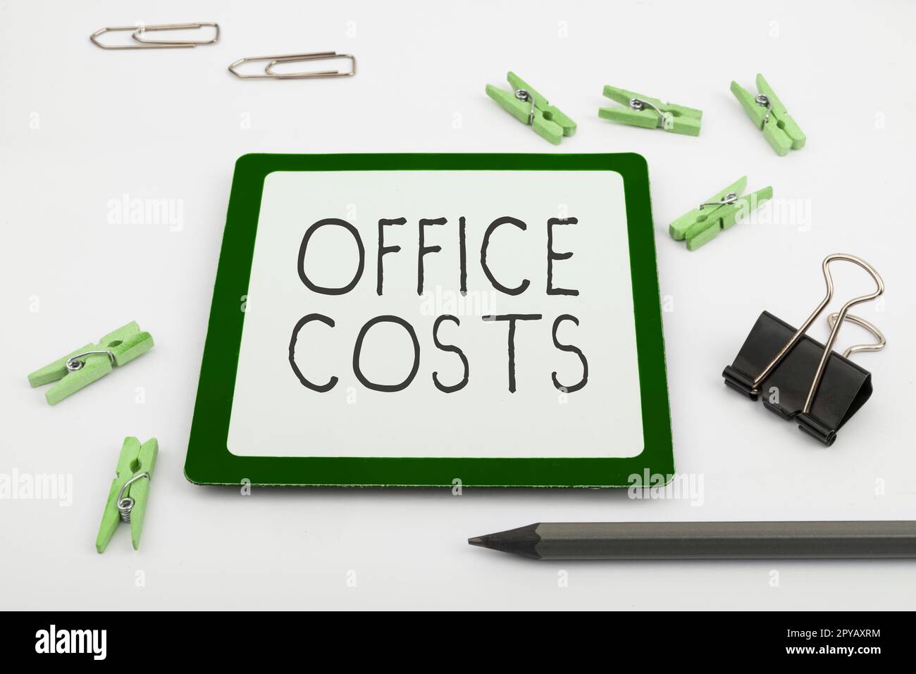 Sign displaying Office Costs. Word Written on amount of money paid to ...