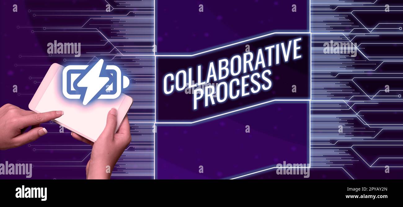 Hand writing sign Collaborative Process. Business approach people and ...