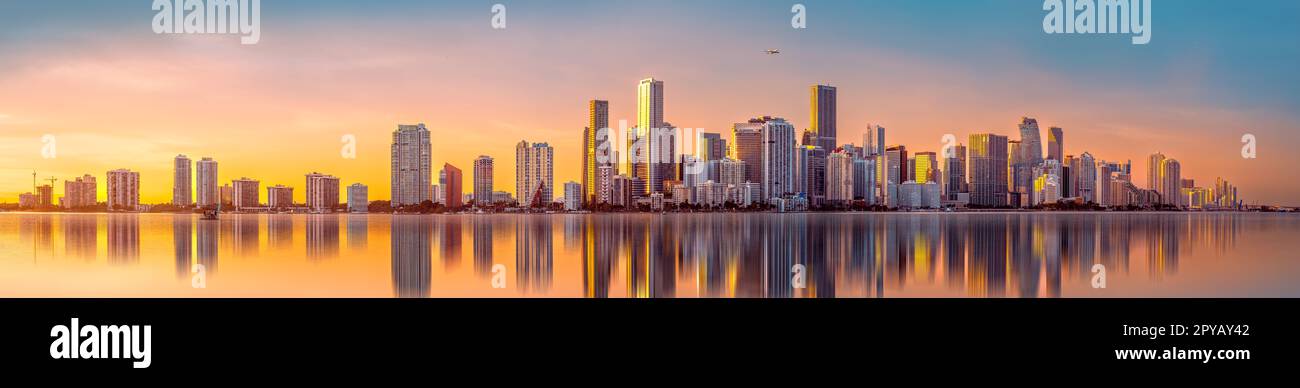 the skyline of miami during a beautiful sunset Stock Photo - Alamy