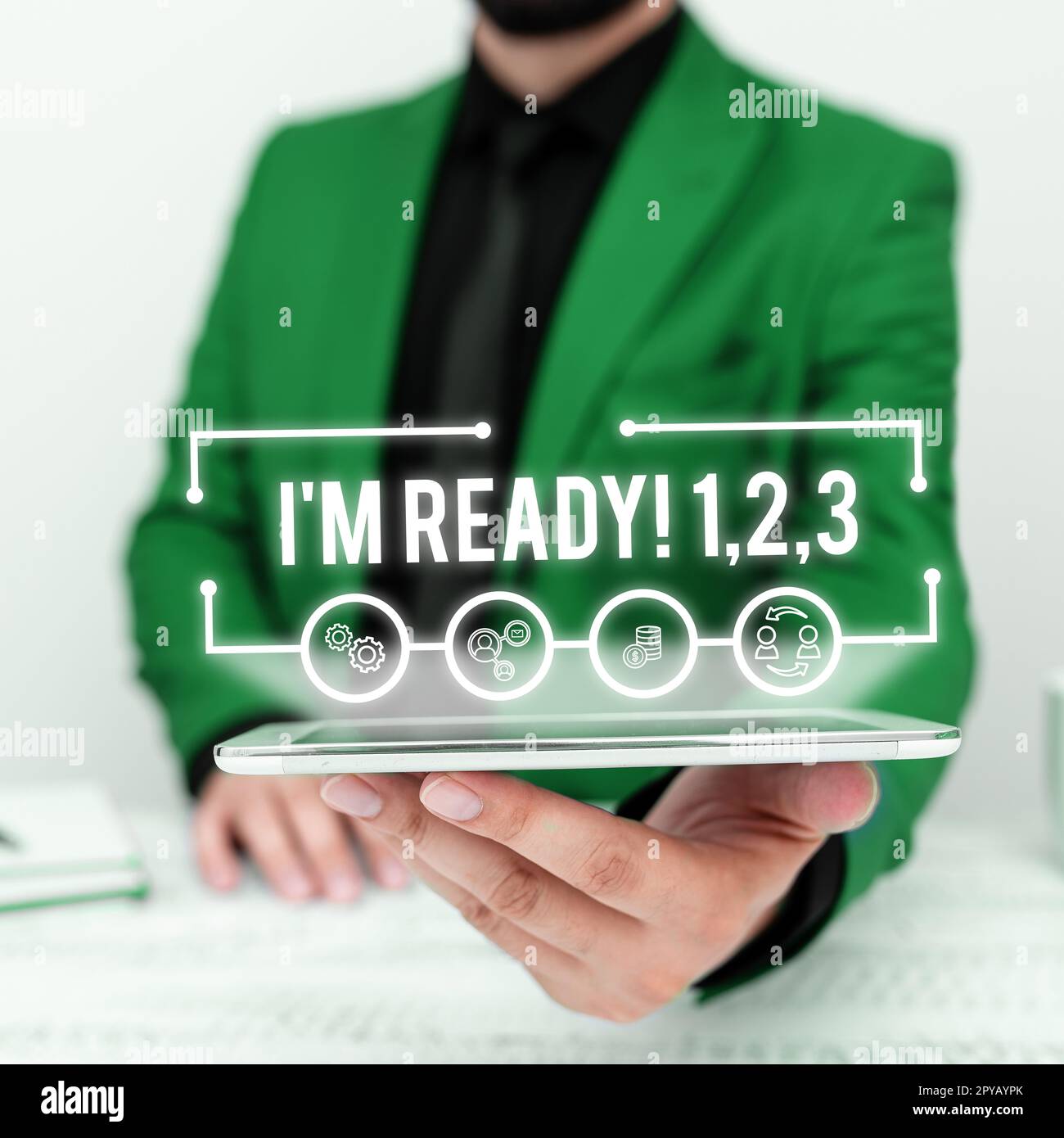 Text caption presenting I'M Ready 1,2,3. Word Written on Help showing a ...