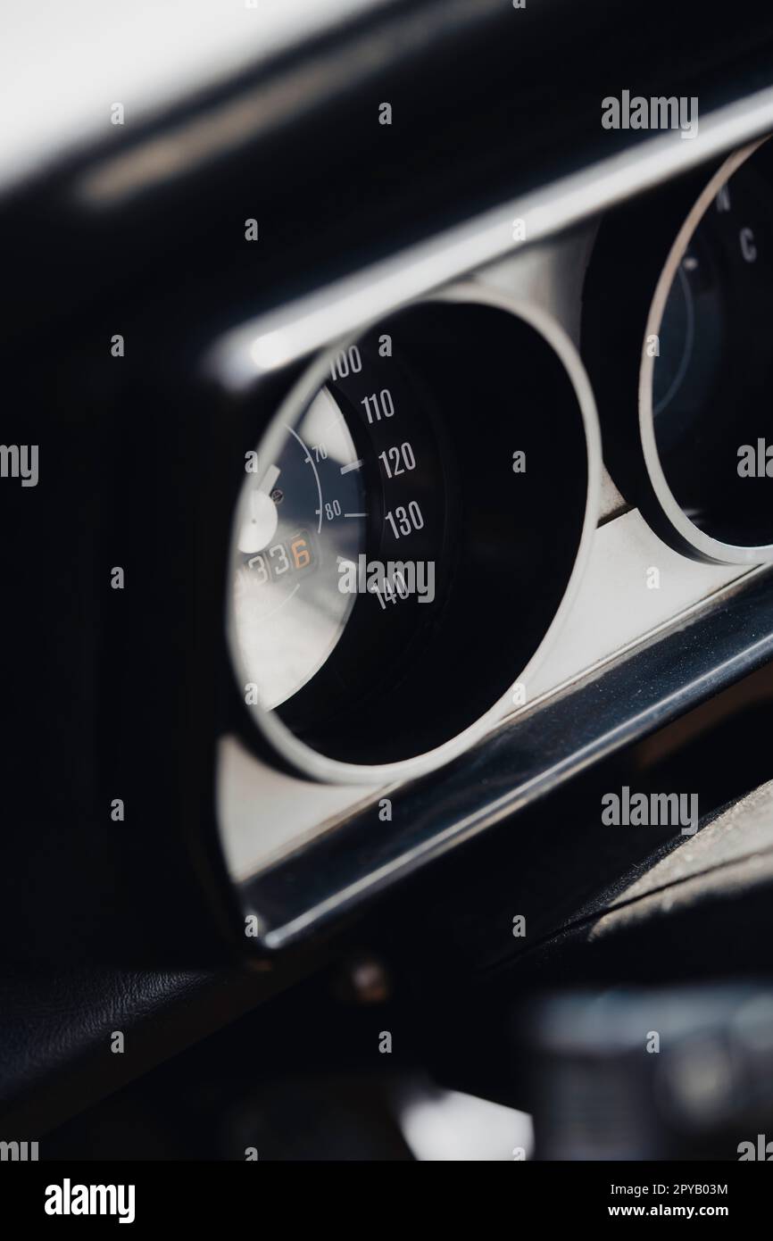 Speedometer meter gauge on an old vintage car Stock Photo - Alamy