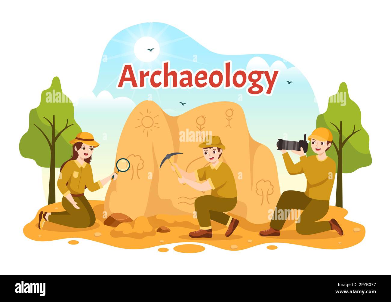 Archeology Illustration with Archaeological Excavation of ancient Ruins ...