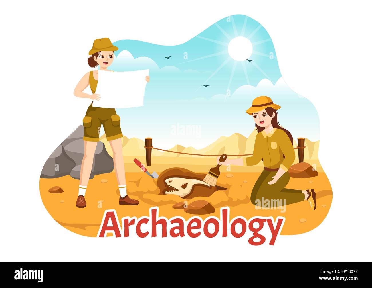 Archeology Illustration with Archaeological Excavation of ancient Ruins ...
