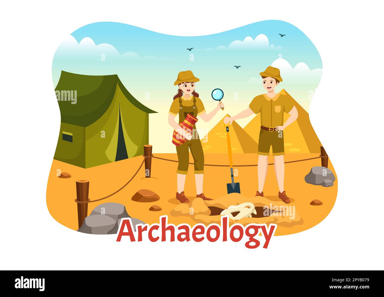 Archeology Illustration with Archaeological Excavation of ancient Ruins ...