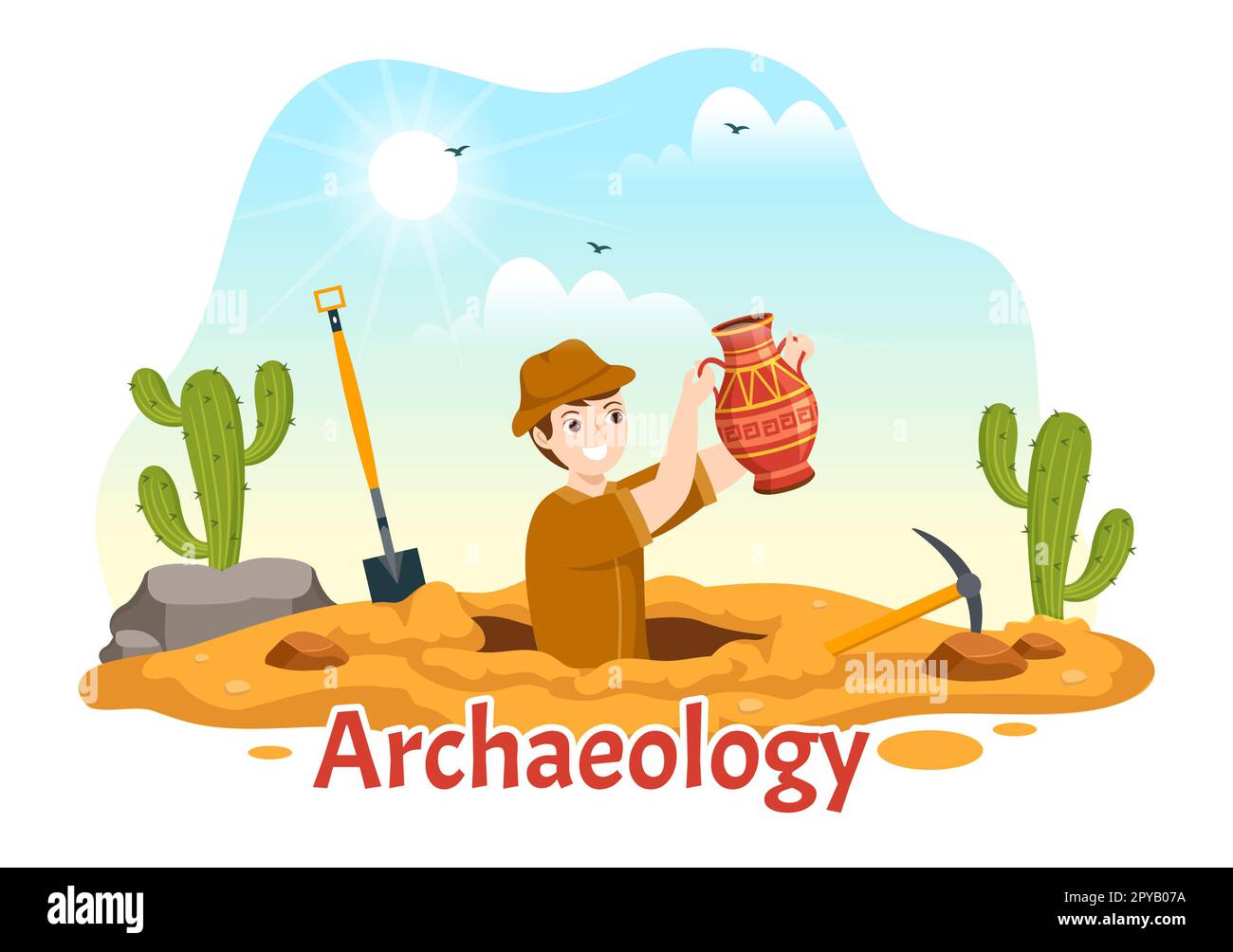 Archeology Illustration with Archaeological Excavation of ancient Ruins ...
