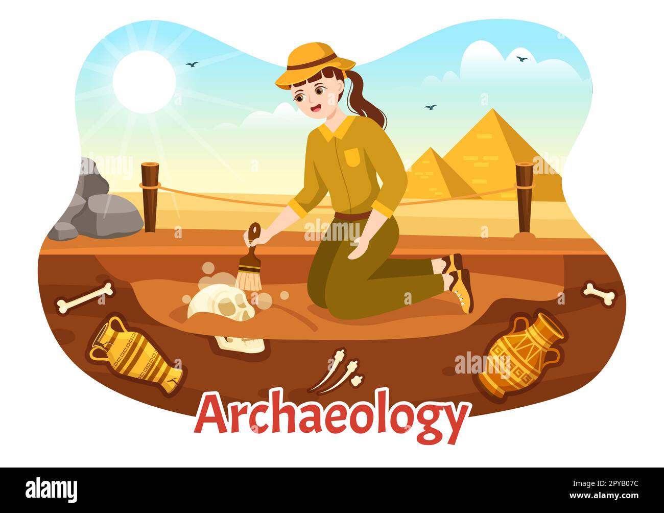 Archeology Illustration with Archaeological Excavation of ancient Ruins ...