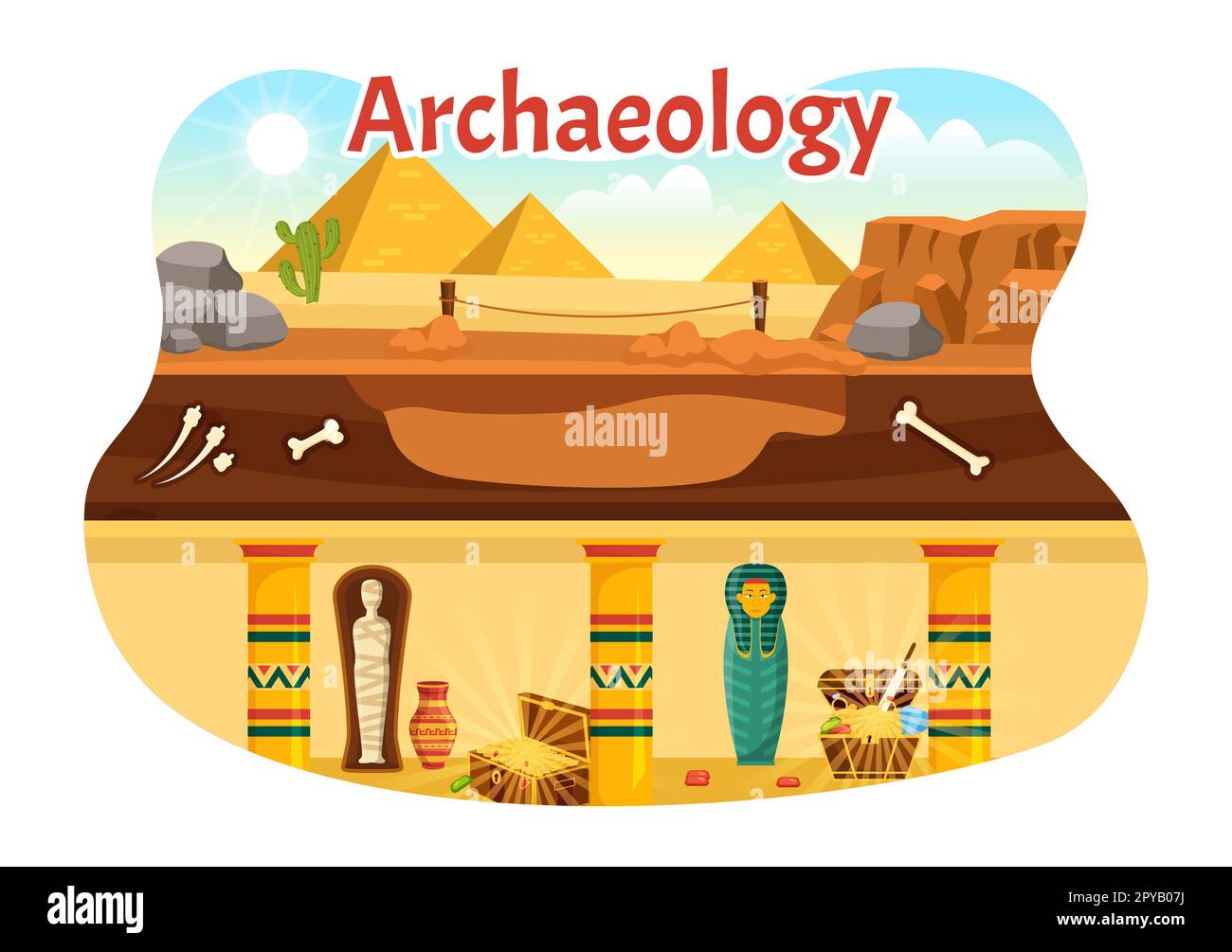 Archeology Illustration with Archaeological Excavation of ancient Ruins ...