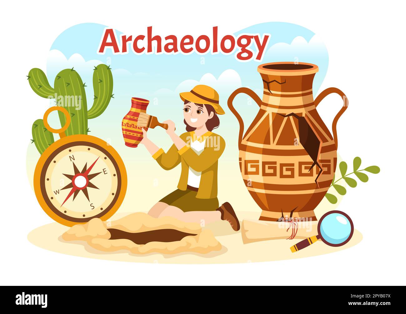 Archeology Illustration with Archaeological Excavation of ancient Ruins ...