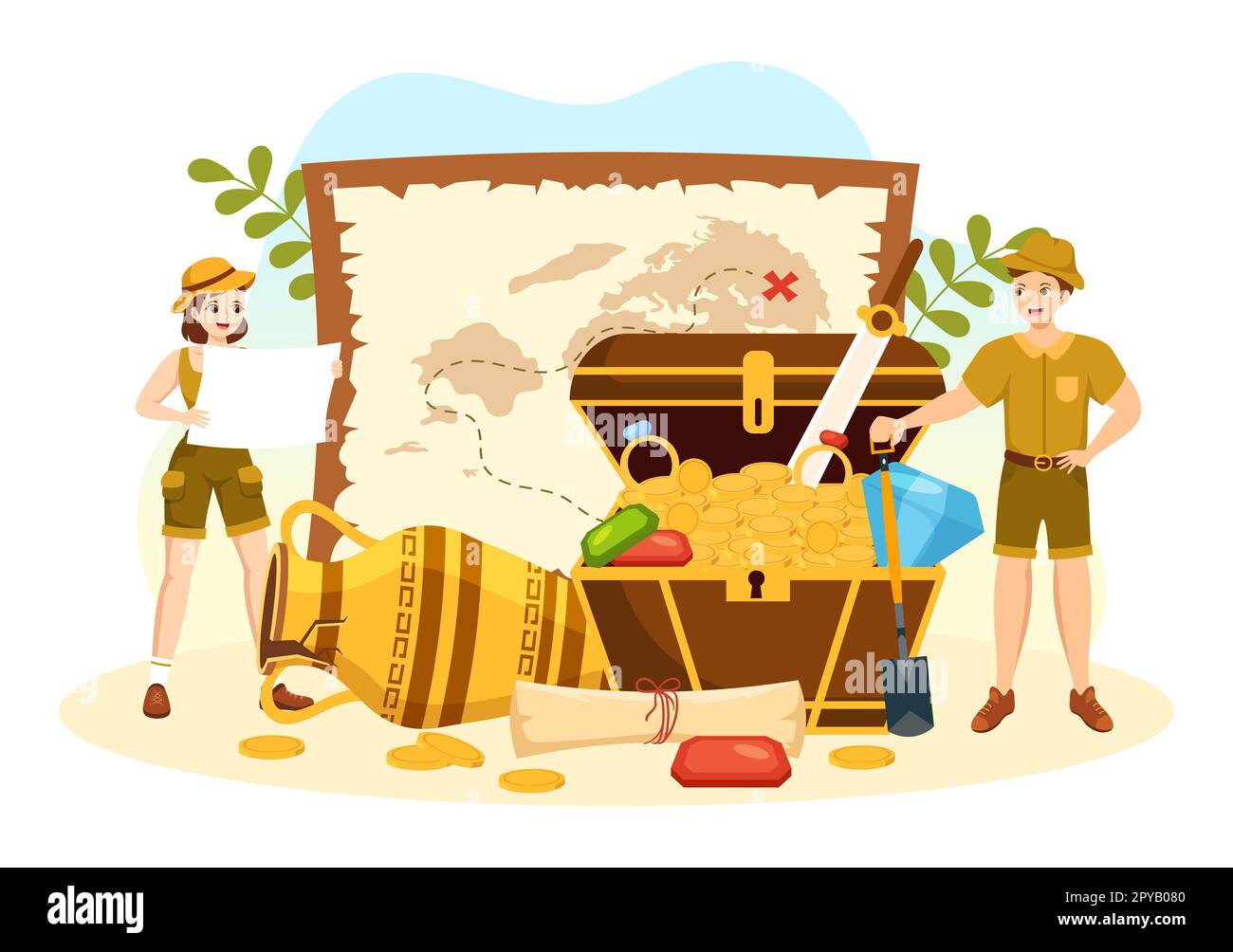 Archeology Illustration with Archaeological Excavation of ancient Ruins ...