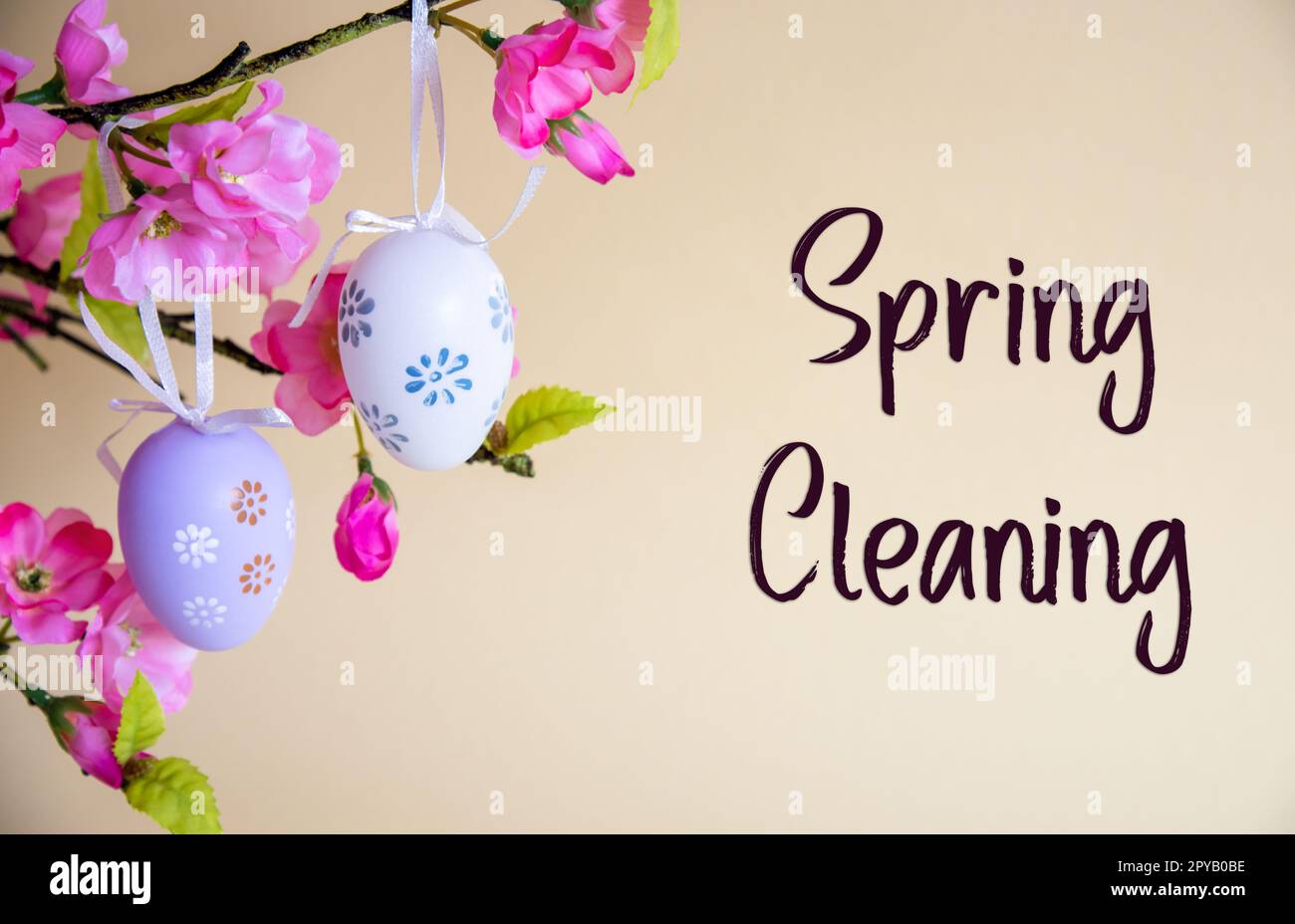 Easter Egg Decoration With Flower Bouquet, English Text Spring Cleaning ...