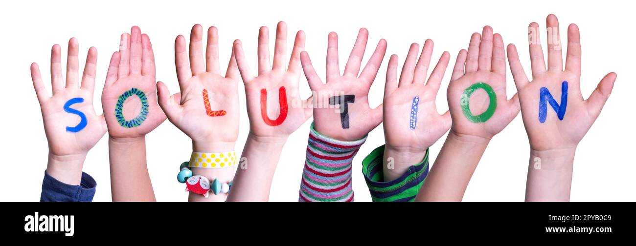 Children Hands Building Word Solution, White Background Stock Photo - Alamy