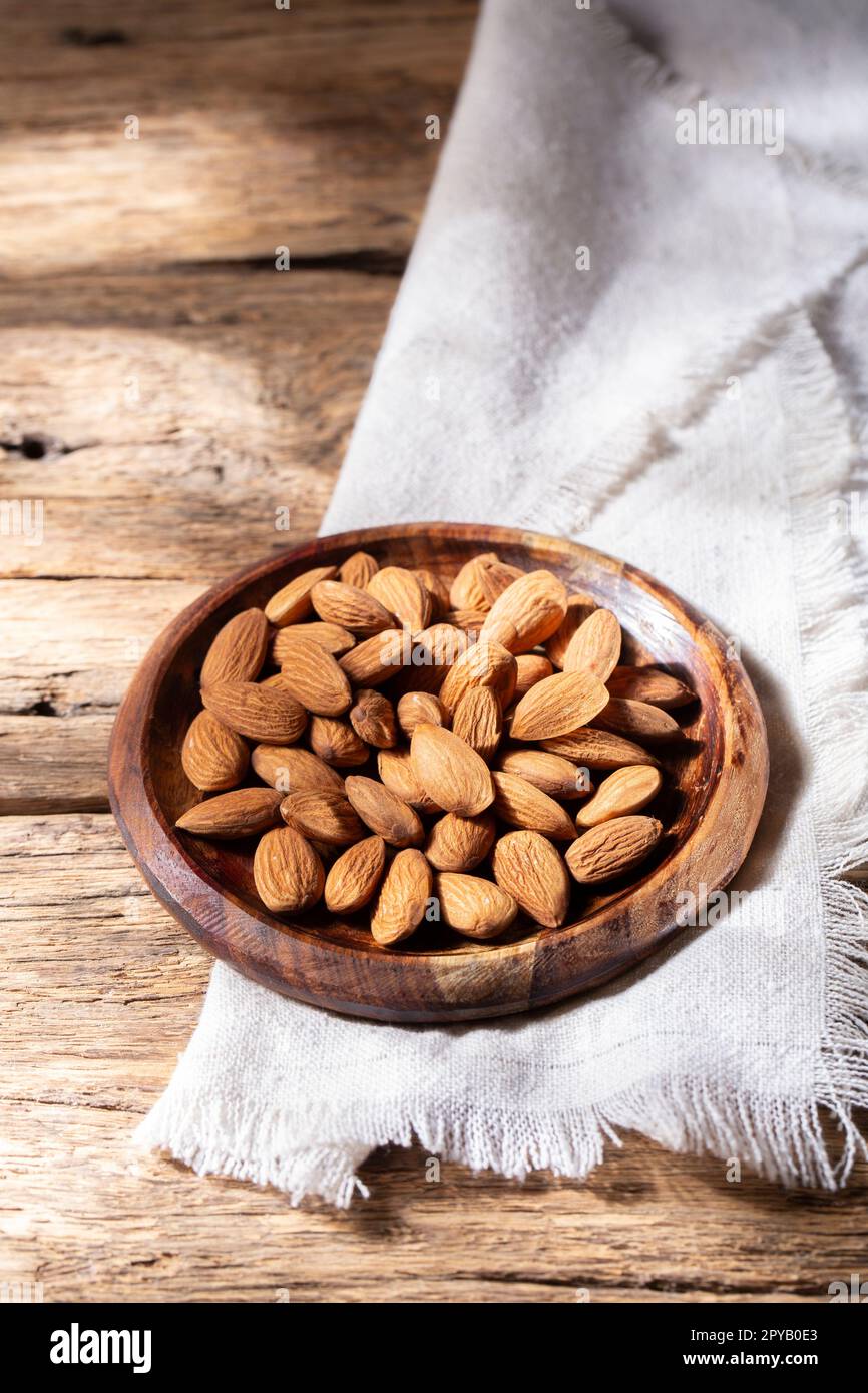 pile of natural almonds (Prunus dulcis) close-up image Stock Photo - Alamy
