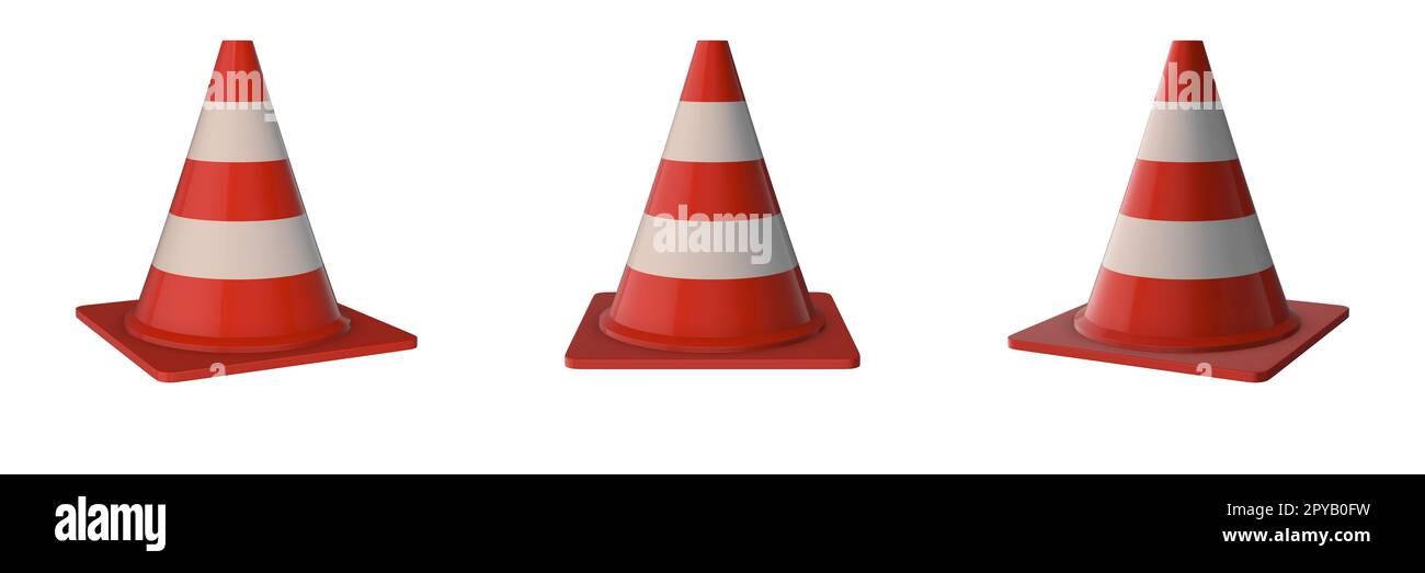 traffic cone, road sign, transparent background, left, front and right ...