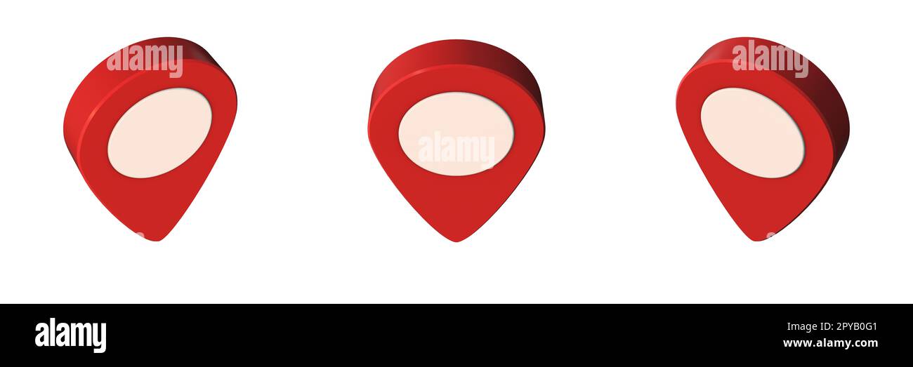 map pin, pointer, transparent background, left, front and right view (3d render Stock Photo - Alamy