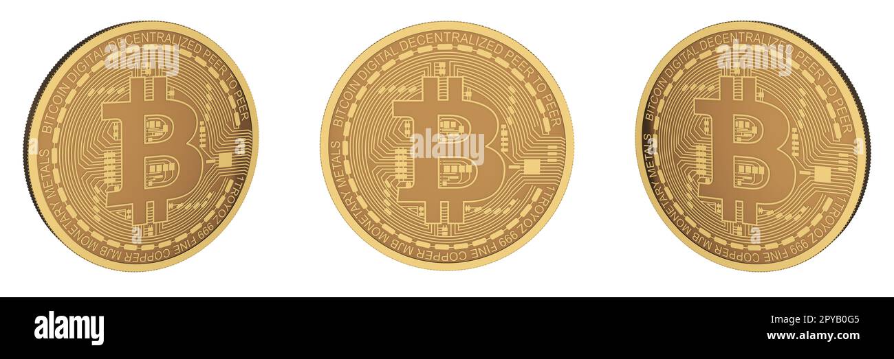 cryptocurrency bitcoin, left, front and right view, transparent ...
