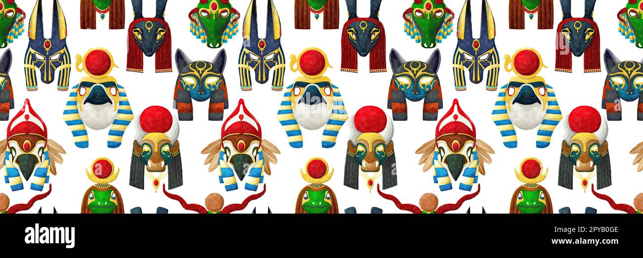 Watercolor gods of Egypt pattern over white background Stock Photo - Alamy
