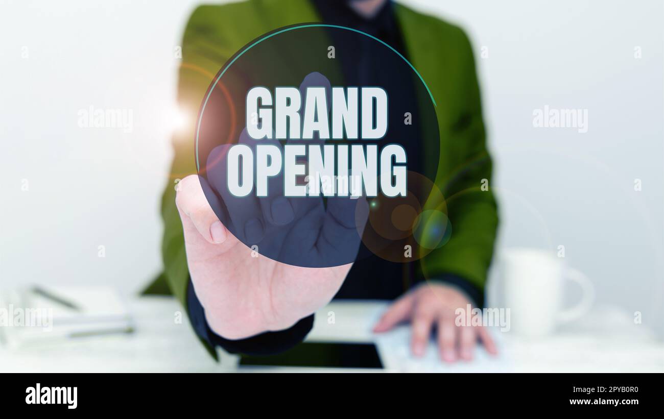 Text sign showing Grand Opening. Business overview Ribbon Cutting New ...