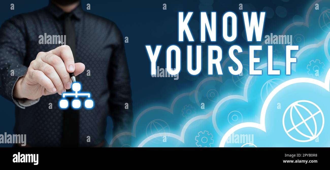 Hand writing sign Know Yourself. Conceptual photo Find You ...