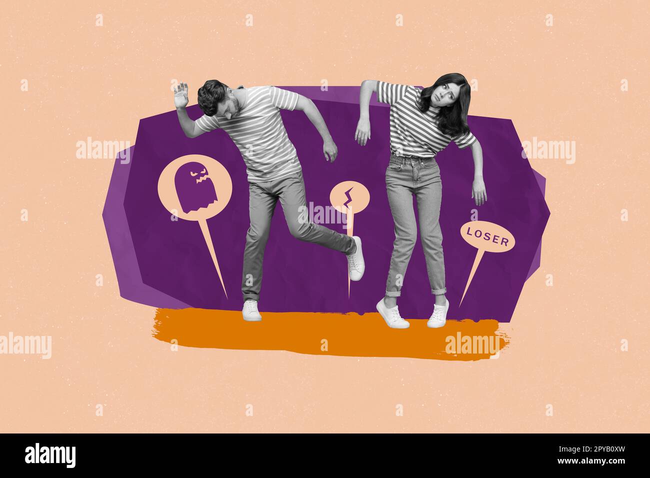 Poster magazine banner collage of two people outcast suffer ...