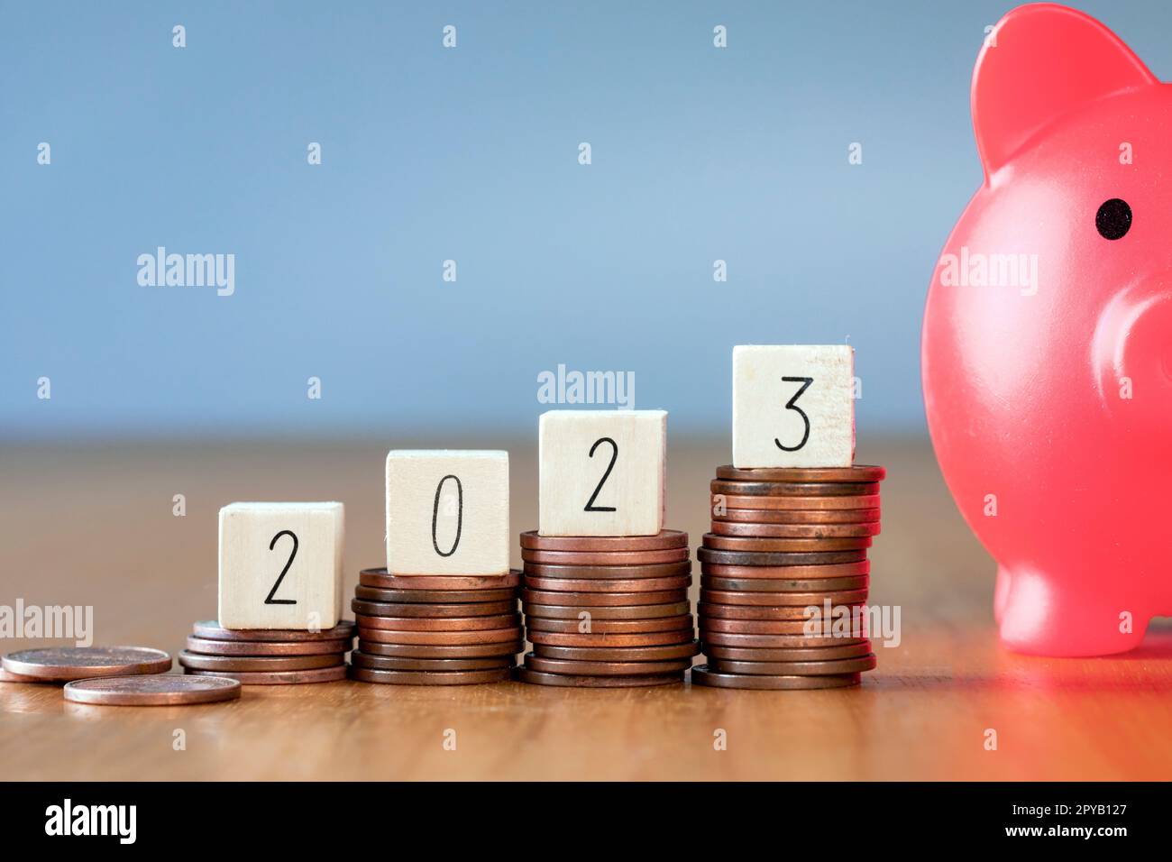 Piggy bank pink colour with money stack step up growing growth saving ...