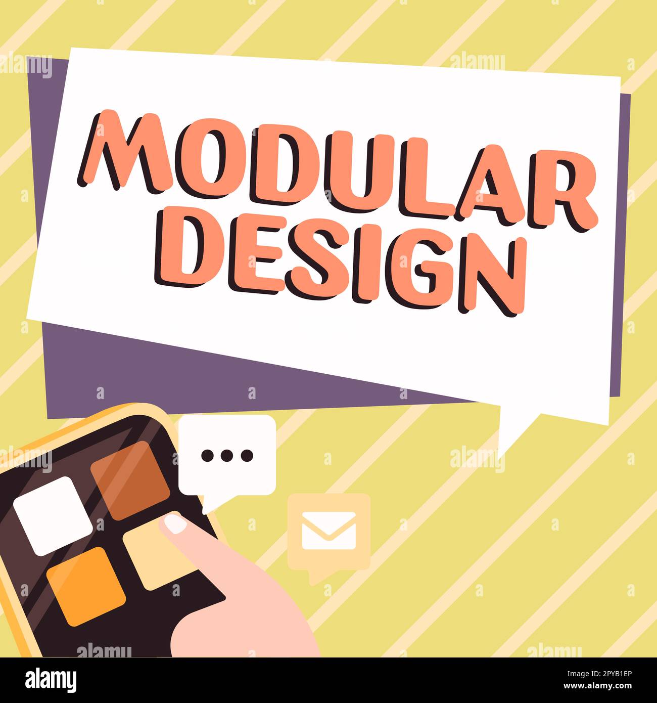 Text showing inspiration Modular Design. Concept meaning product designing to produce product by ...