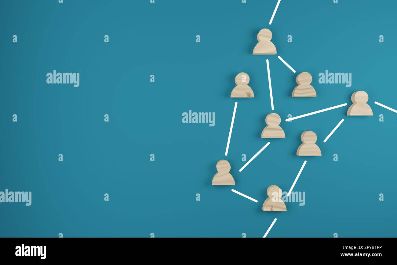 Abstract teamwork, network and community concept on a blue background ...