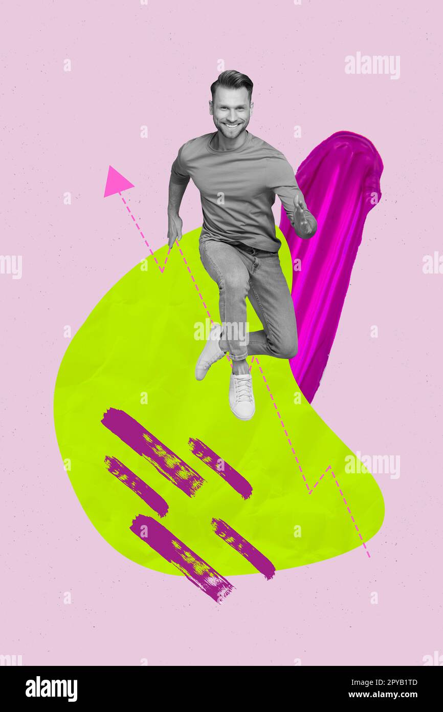 Template magazine creative collage of persistent young guy see vision ...