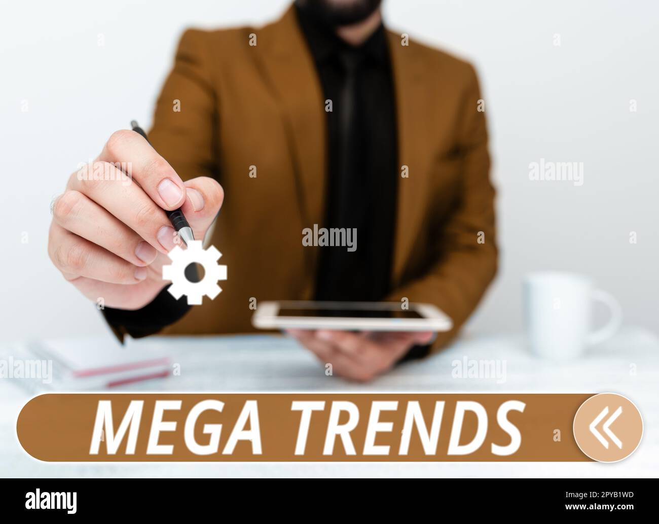 Writing displaying text Mega Trends. Business idea powerful phenomena impacting the foundations ...