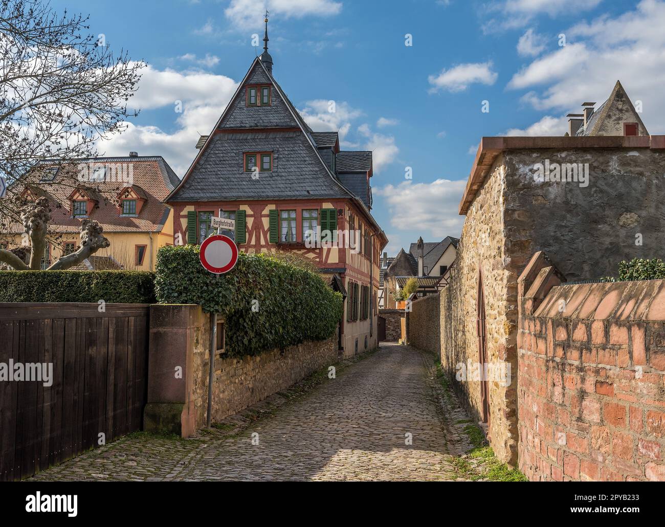 Houses in the historic old town of Eltville am Rhein in the Rhine ...