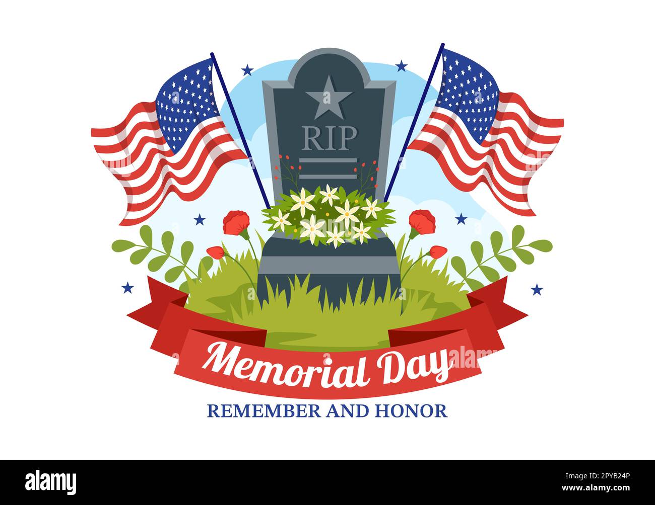 Memorial Day Illustration with American Flag, Remember and Honor to ...