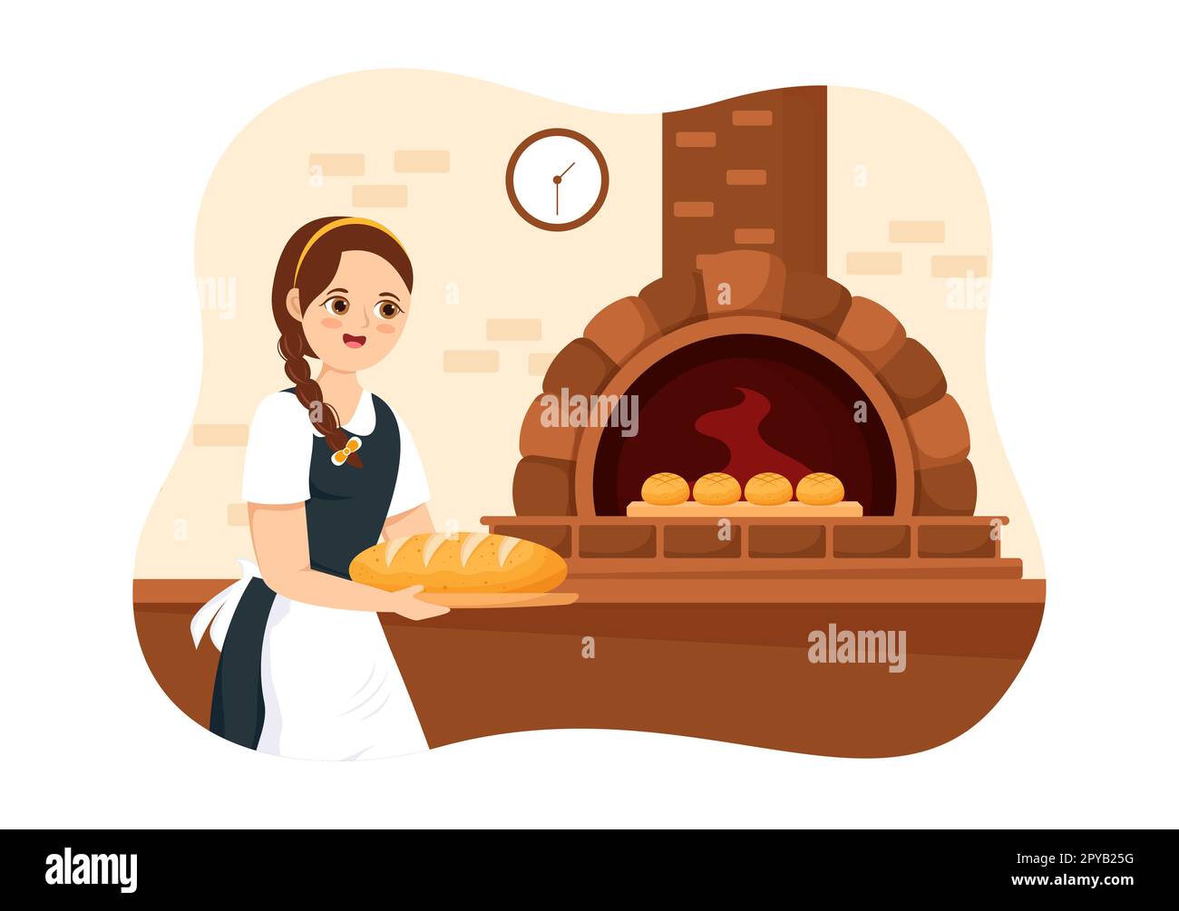 Bread Mill Illustration with Wheat Sacks, Various Breads and Windmill ...