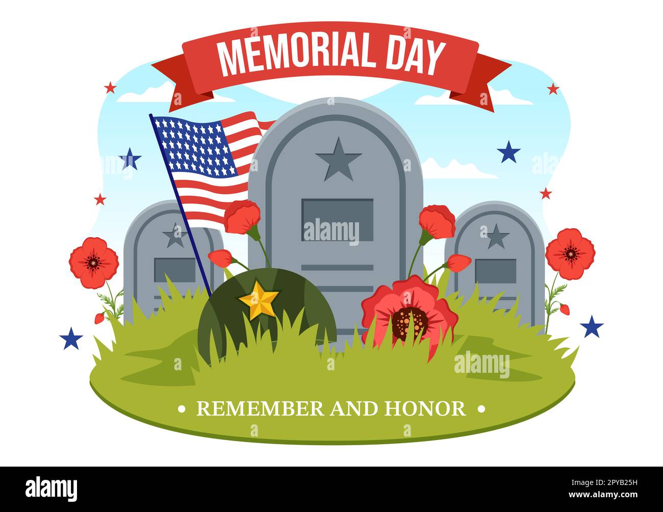 Memorial Day Illustration with American Flag, Remember and Honor to ...