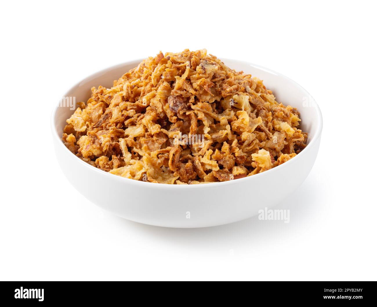 Fried onions on white background Stock Photo - Alamy