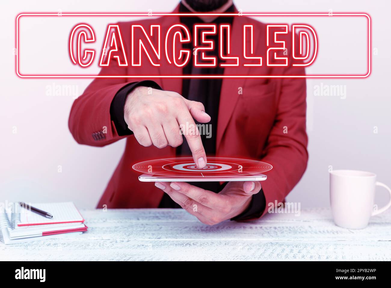 Writing displaying text Cancelled. Business overview decide or announce ... Writing displaying text Cancelled. Business overview decide or announce ...