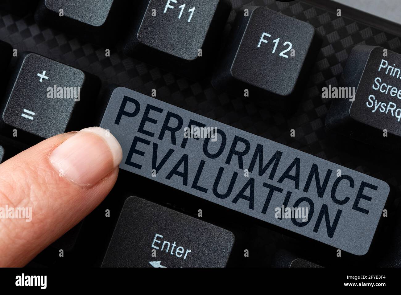 Sign displaying Performance Evaluation. Concept meaning the development and action planning of ...